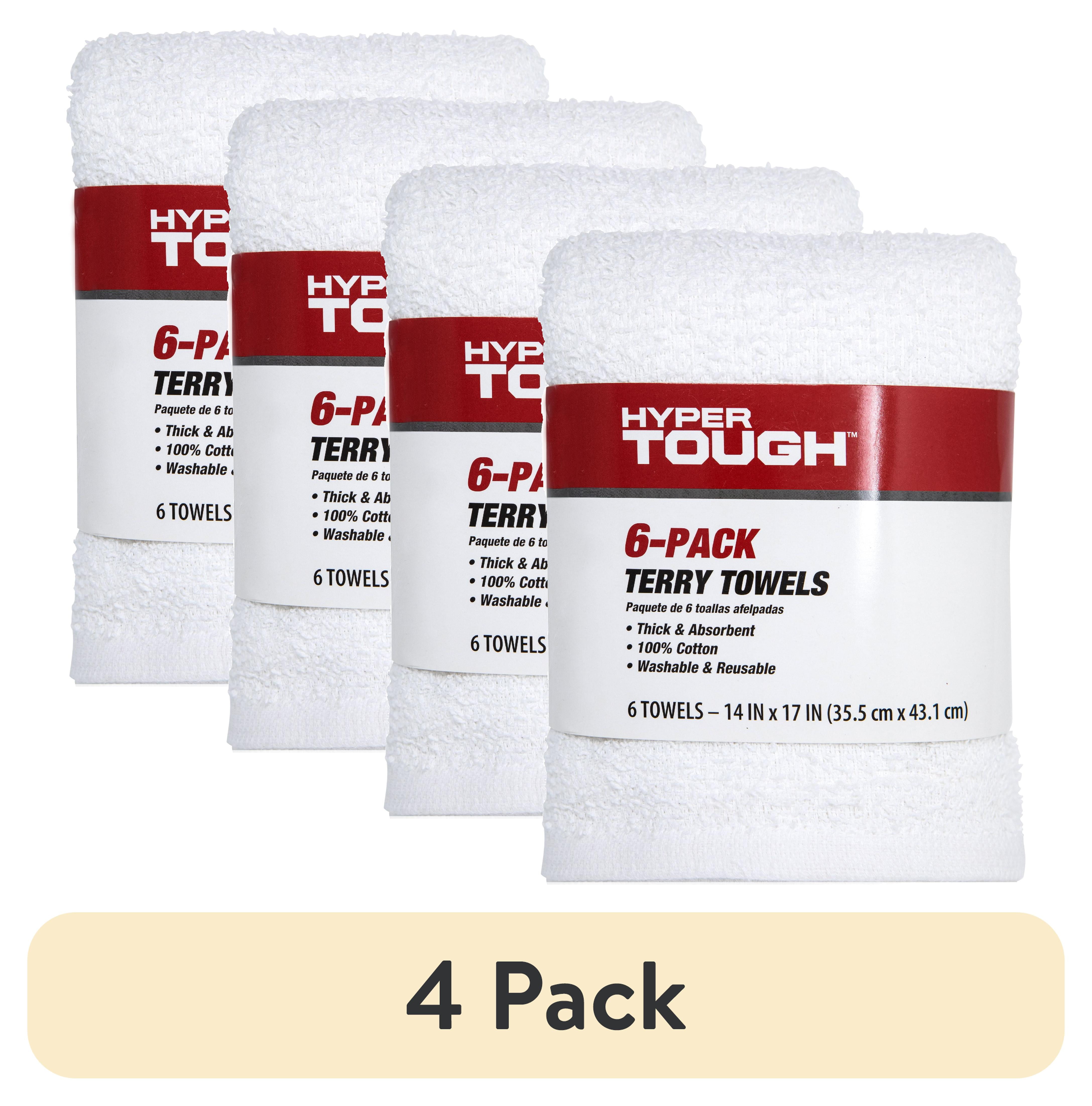 (4 pack) Hyper Tough 100% Cotton 14" x 17" All Purpose Terry Towels, 6 ...