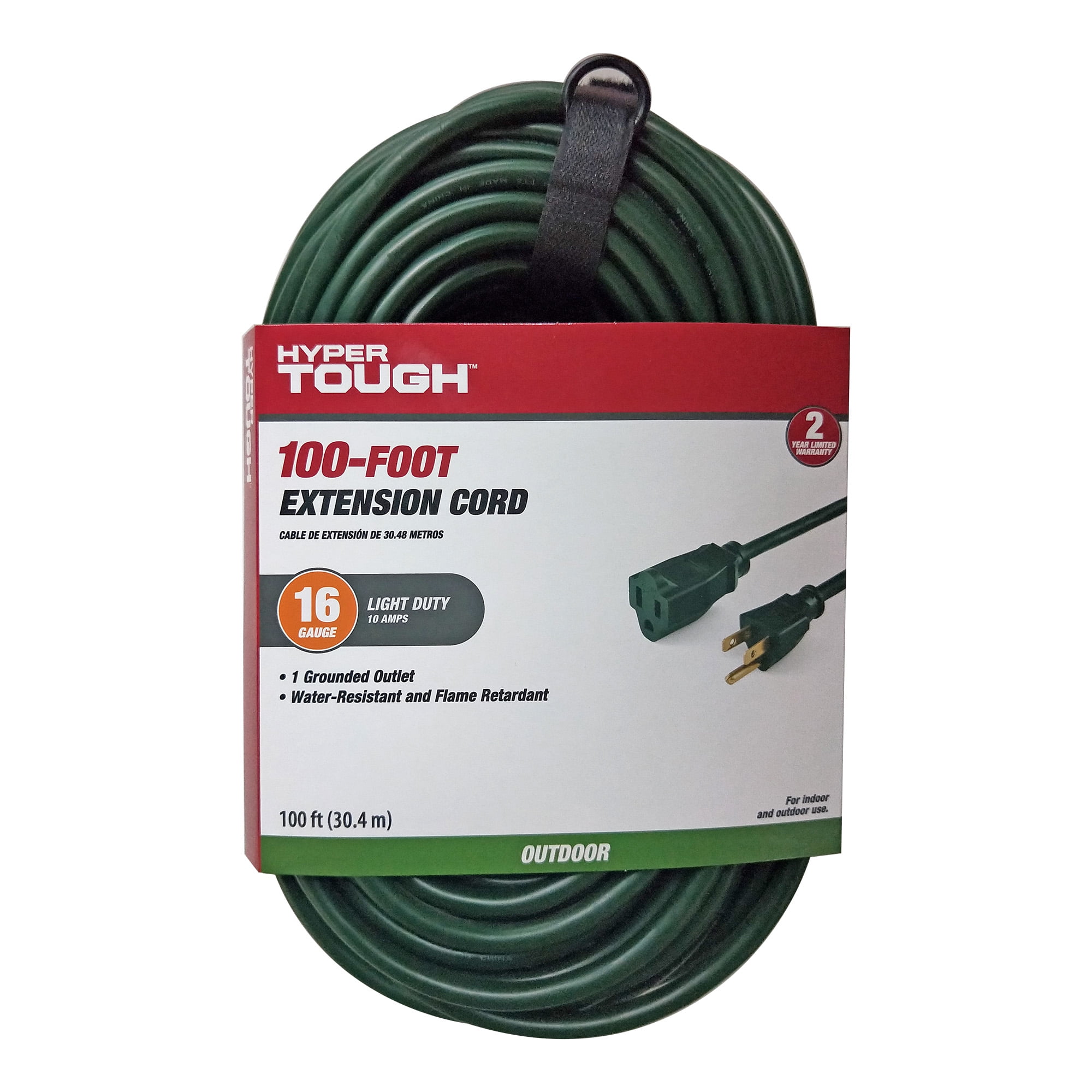 Hyper Tough 100FT 16/3 Extension Cord Green For Outdoor use - Walmart.com