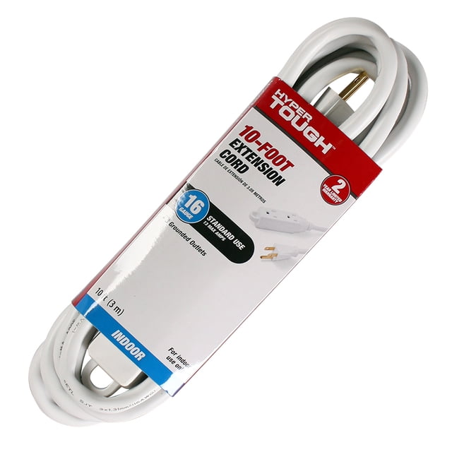 Hyper Tough 10FT 16AWG 3 Prong White Indoor 3-Outlet Extension Cord, 13 ...