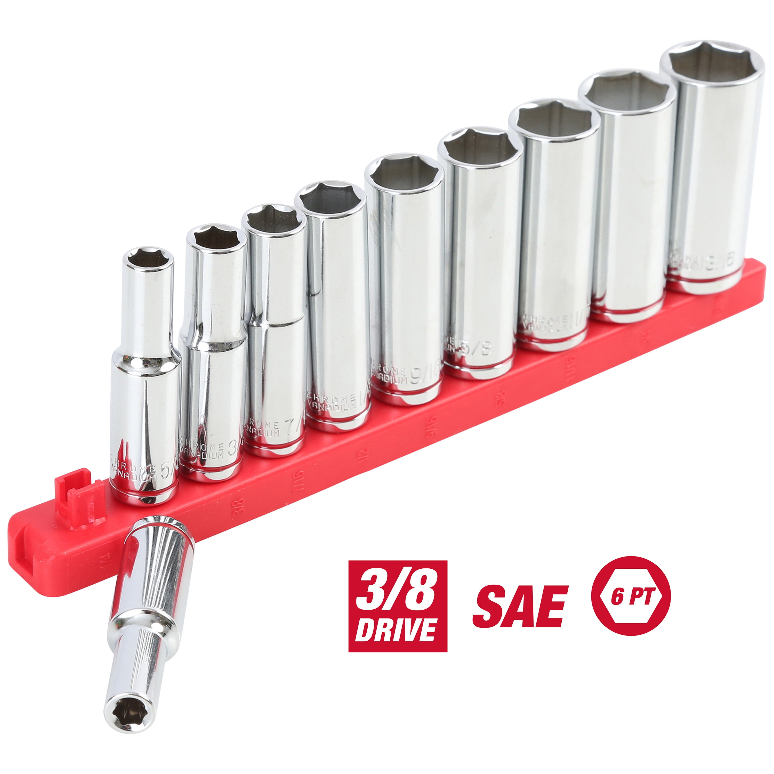 Hyper Tough 11 Piece 3/8 Inch Drive Deep SAE Socket Set Chrome Vanadium ...