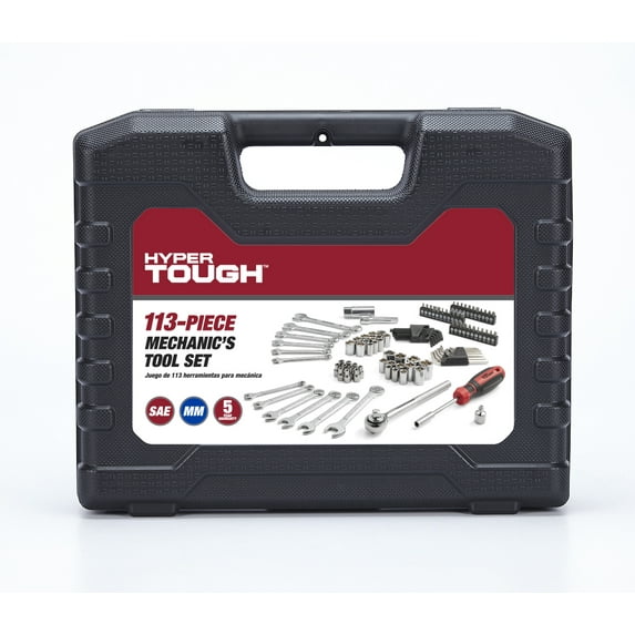 Hyper Tough 113 Piece 1/4 and 3/8 inch Drive SAE Mechanics Tool Set ...