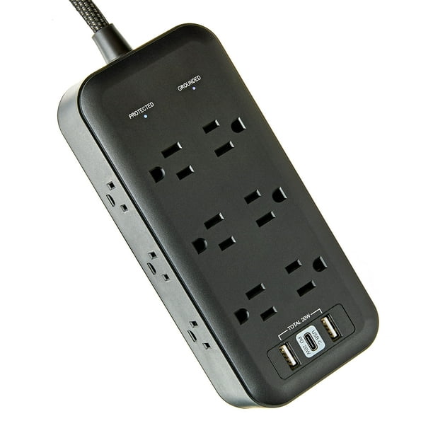Hyper Tough 12-Outlet 3-USB Indoor Surge Protector with 10' Braided ...