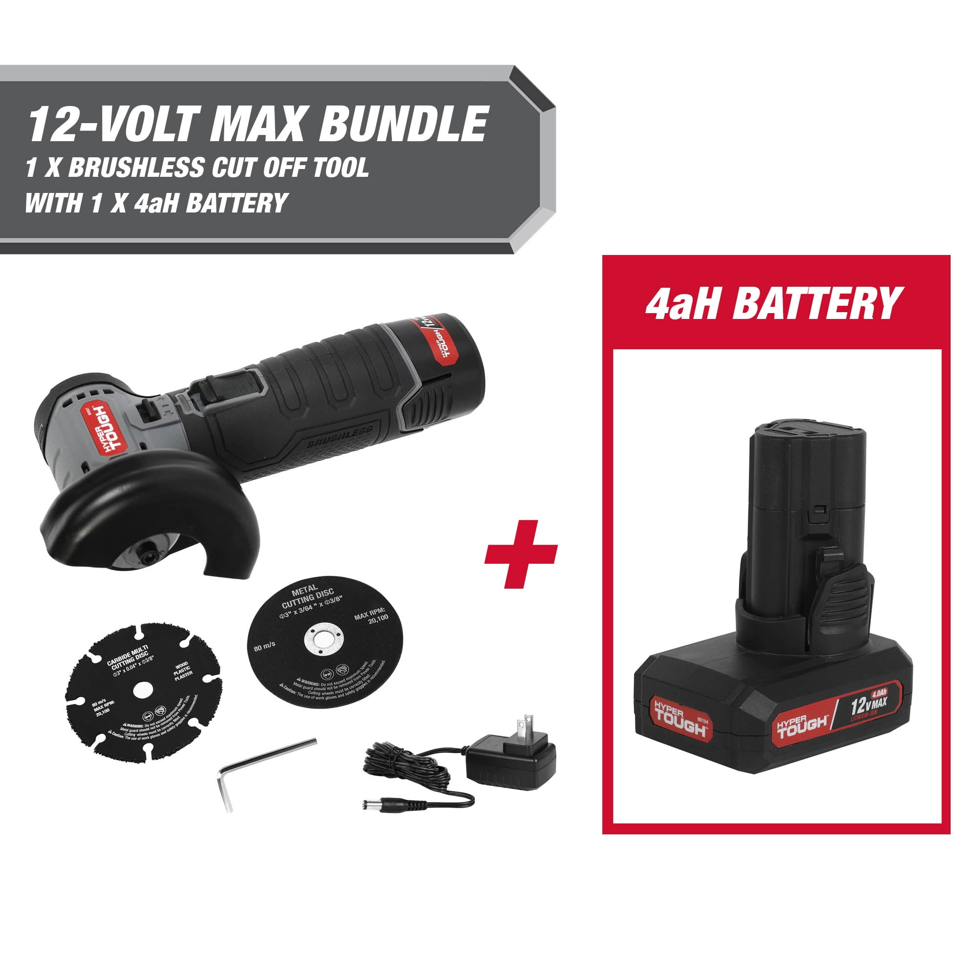 Hyper Tough 12-Volt Cordless Brushless Cut Off Tool Plus 4 Ah Battery ...