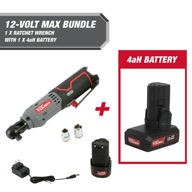 Hyper Tough 12-Volt Cordless Ratchet Wrench Plus 4 Ah Battery, 98804 ...