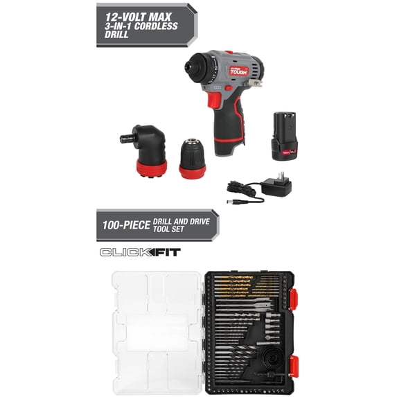 Hyper Tough 12V Max* 3-in-1 Multi-Head Power Drill Set with 1.5Ah ...