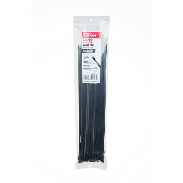 Hyper Tough 14.5 inch 75lb Cable Ties UV Resistant Black 100 Count ...