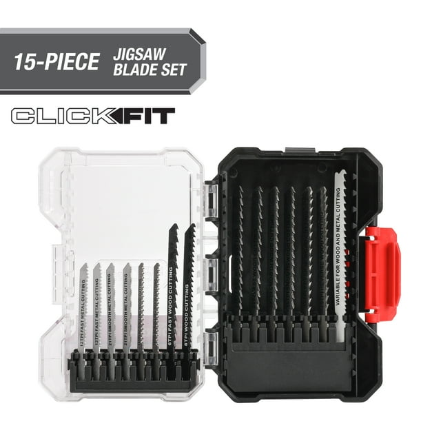 Hyper Tough 15-Piece T-Shank Jigsaw Steel Blade Set in Click Fit™ Case ...
