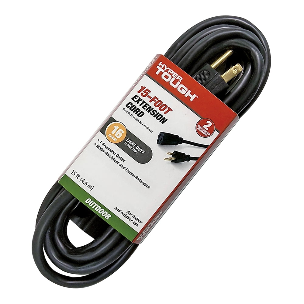 Hyper Tough 15FT 16AWG Black for Outdoor/Indoor Use Single Outlet ...