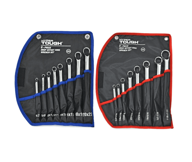 Hyper Tough 16-Piece Metric and SAE Deep Offset Ring Wrench Set ...