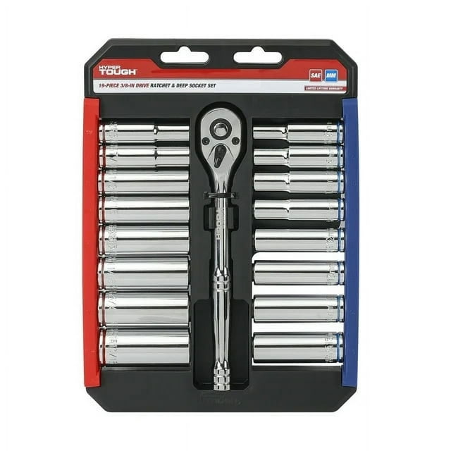 Hyper Tough 19 Piece 3/8 inch Drive Ratchet and Socket Set, Deep ...