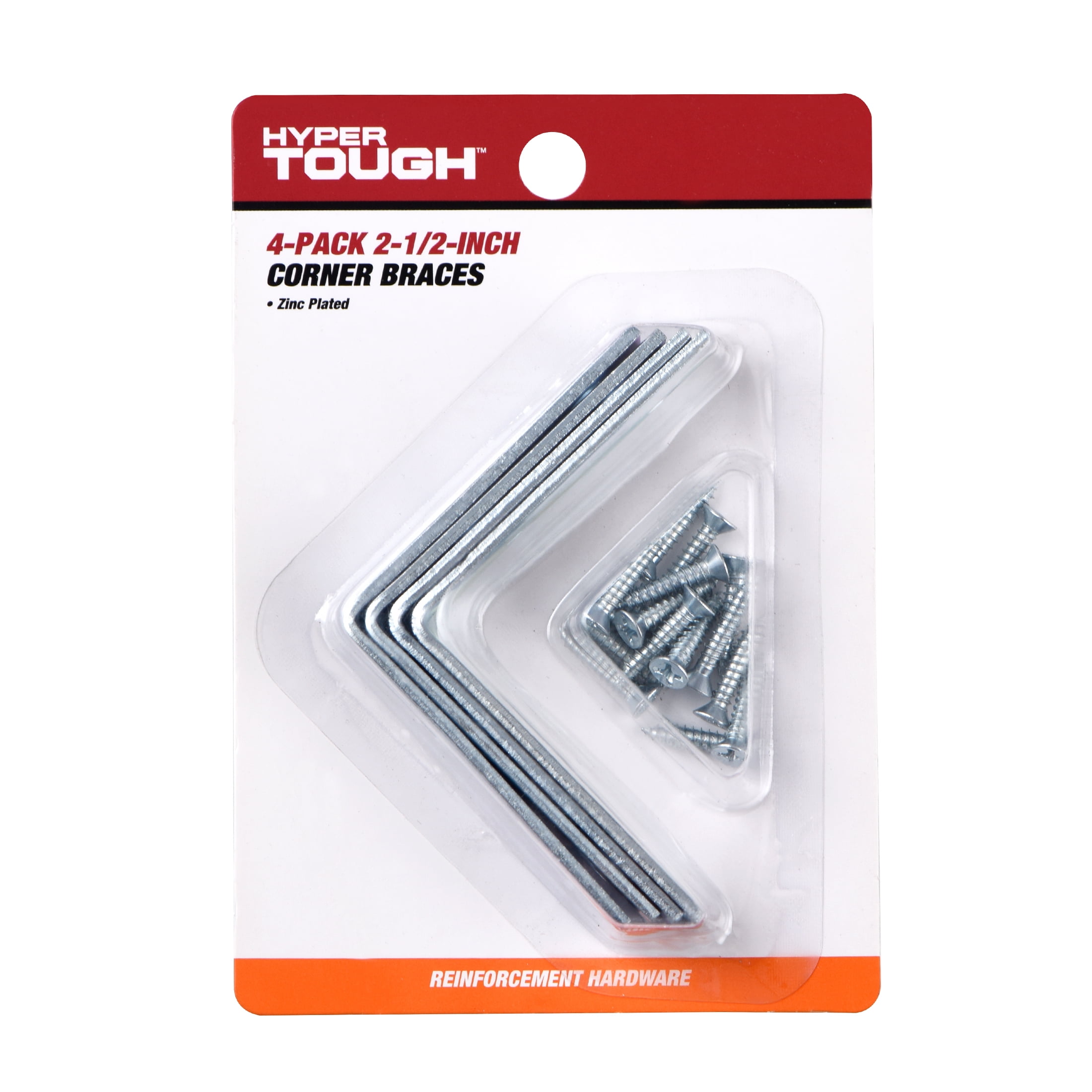 Hyper Tough 2-1/2 x 2-1/2 inch Corner Brace, Steel, Zinc Plated (4 Pack ...