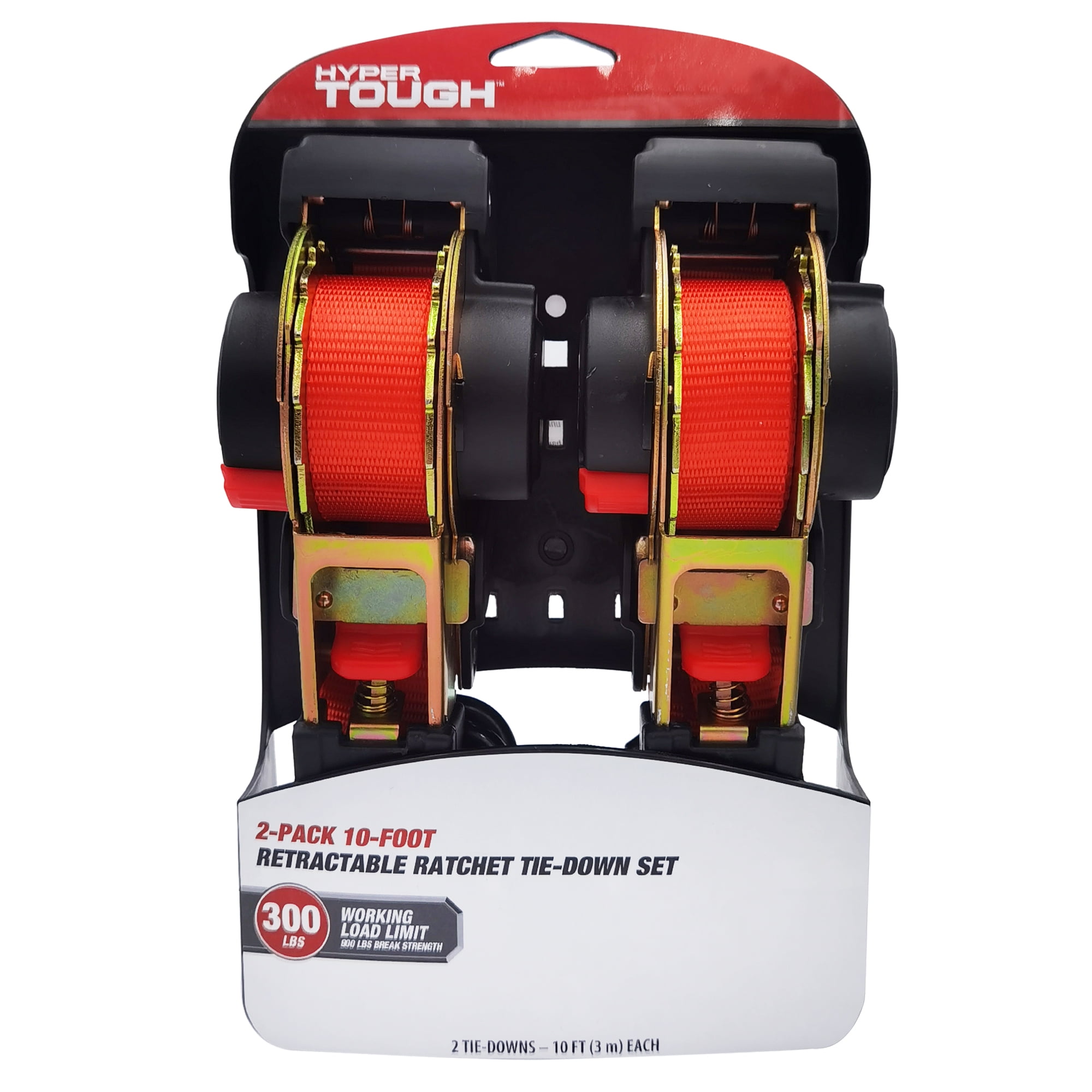 Hyper Tough 2 Pack 10 feet Retractable Ratchet Tie Downs, 300 lbs ...
