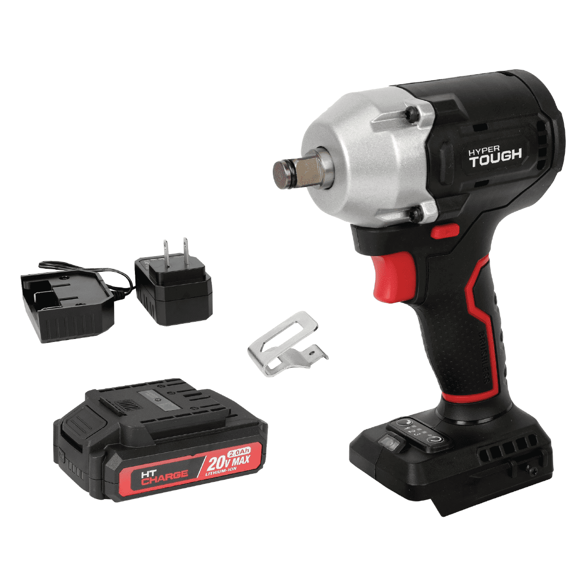 Hyper Tough 20V Max Compact Brushless 1/2-inch Impact Wrench with 2.0Ah ...