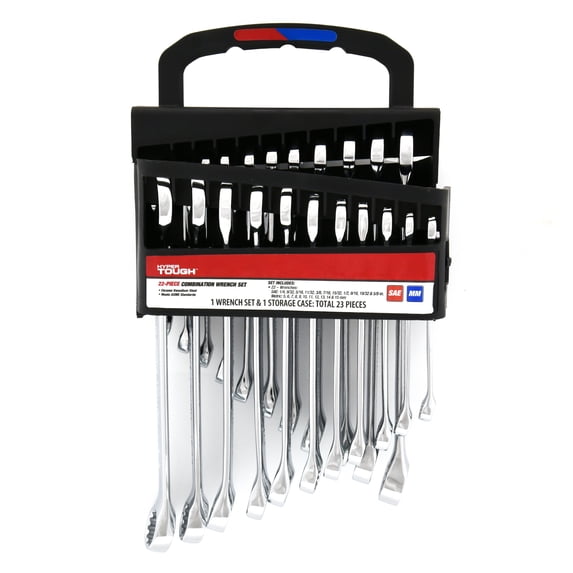Hyper Tough 22-Piece Combination Wrench Set, Metric and SAE, Chrome ...