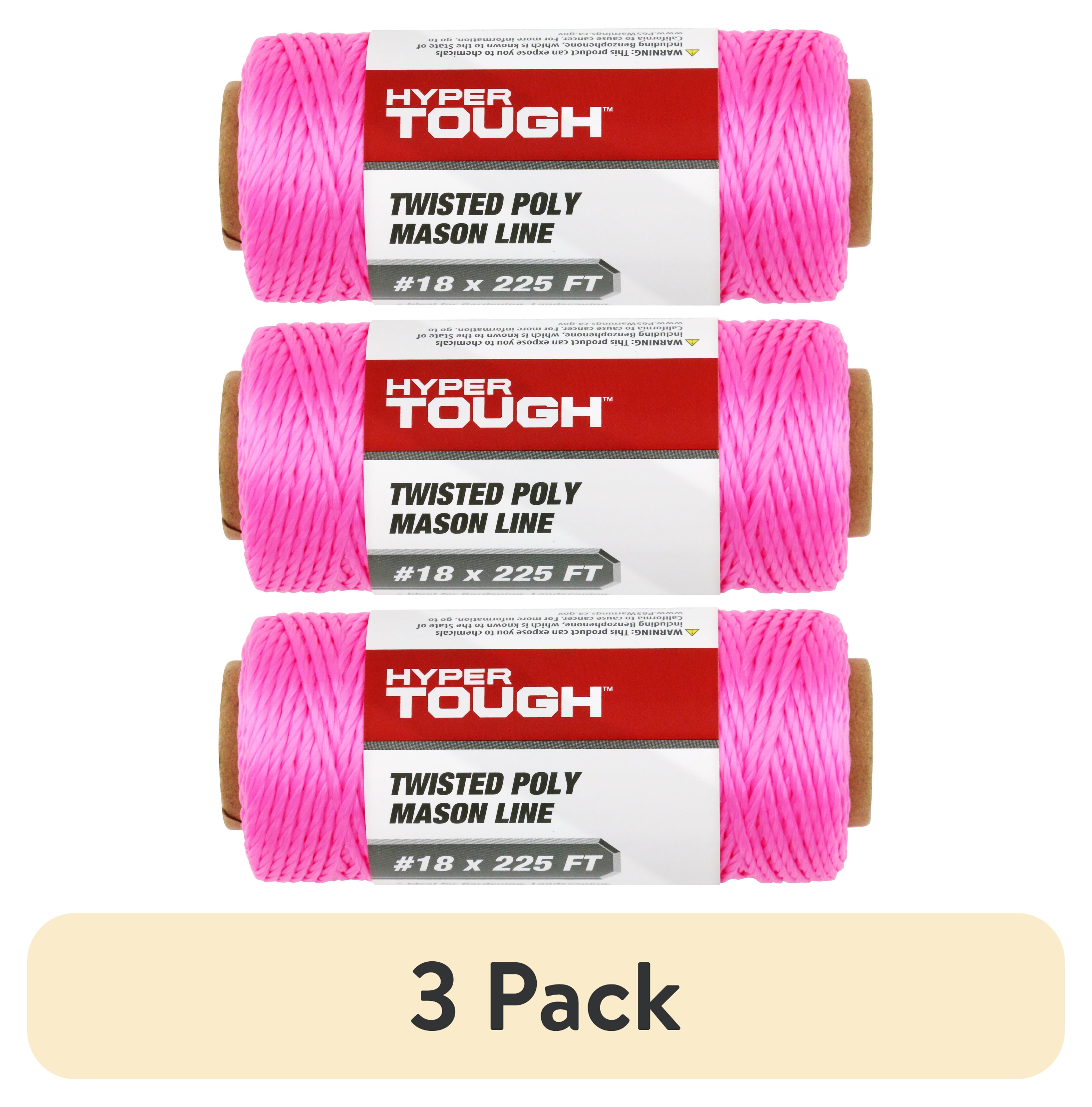 (3 pack) Hyper Tough 225 feet Twisted Polypropylene Mason Line Rope, Pink, Twine, 3.4 oz ...