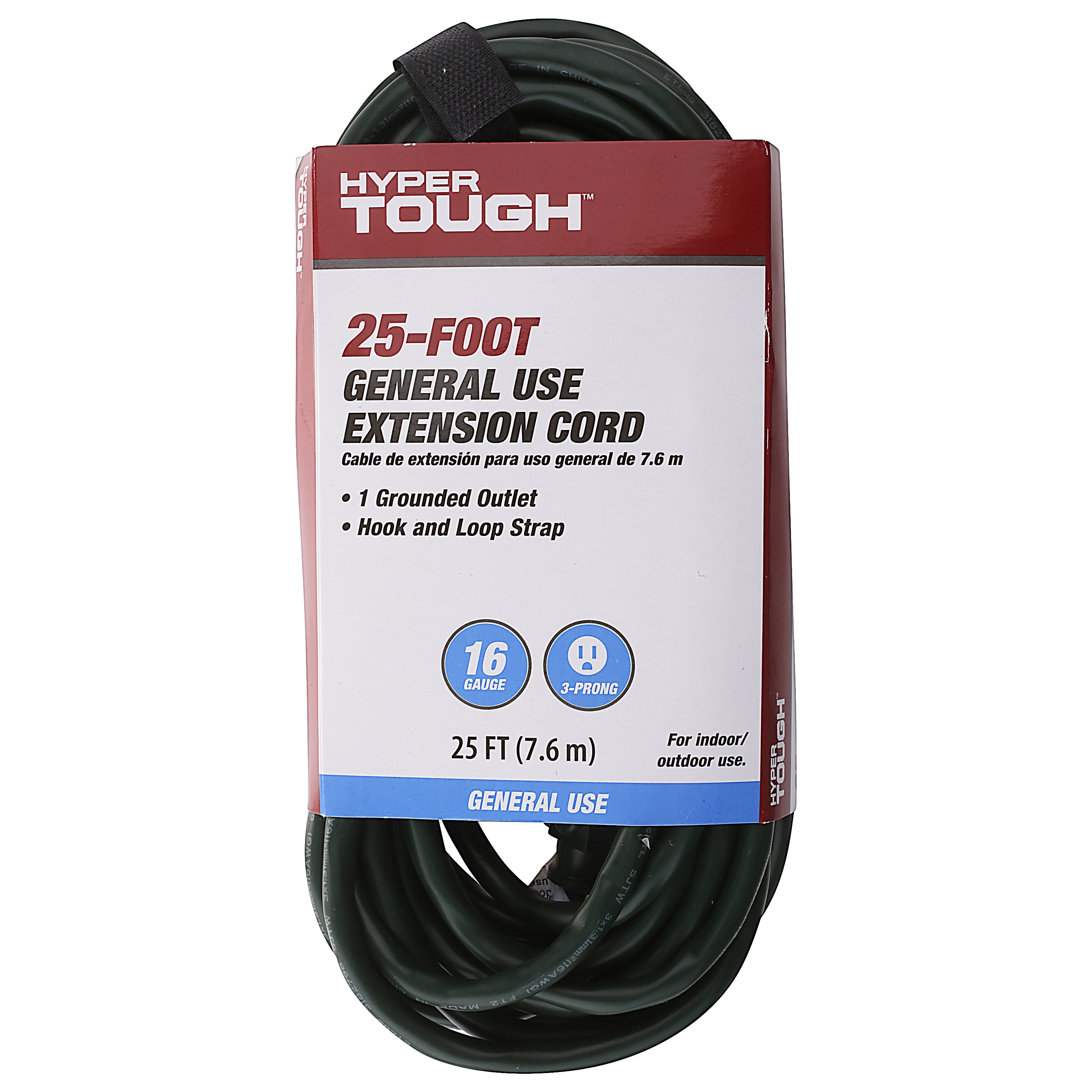 Hyper Tough 25FT 16/3 Black Outdoor Extension Cord - Walmart.com
