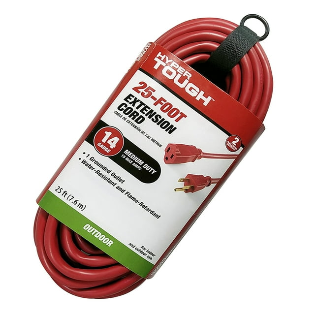 Hyper Tough 25FT 16AWG 3 Prong Red for Outdoor and Indoor Use Single ...