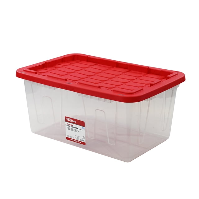 Hyper Tough 27 Gallon Clear Plastic Storage Bin, Red Lid, Storage for ...