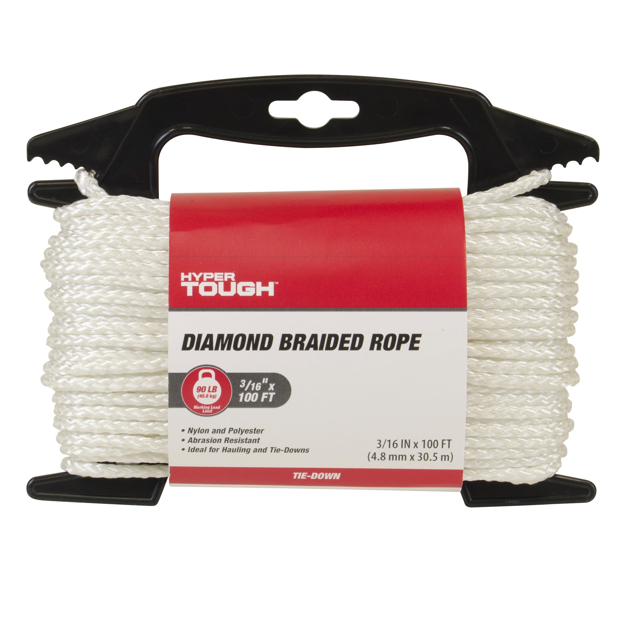 Hyper Tough 3/16" x 100' Nylon Diamond Braided Rope, White - Walmart.com