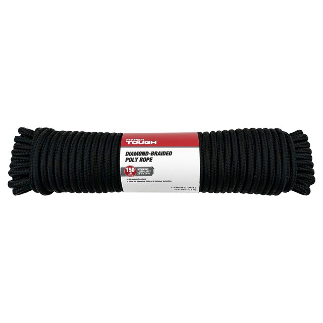 Hyper Tough 3/8 inch x 100 ft, Diamond Braided Polypropylene, Black ...