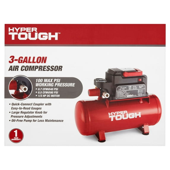 Hyper Tough 3-Gallon Oil-Free Air Compressor 100 PSI 1-Stage Air ...
