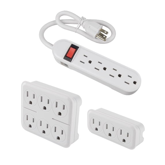 Hyper Tough Power Strip Set 4-Outlet, 6-Outlet Wall Block and 3-Outlet ...