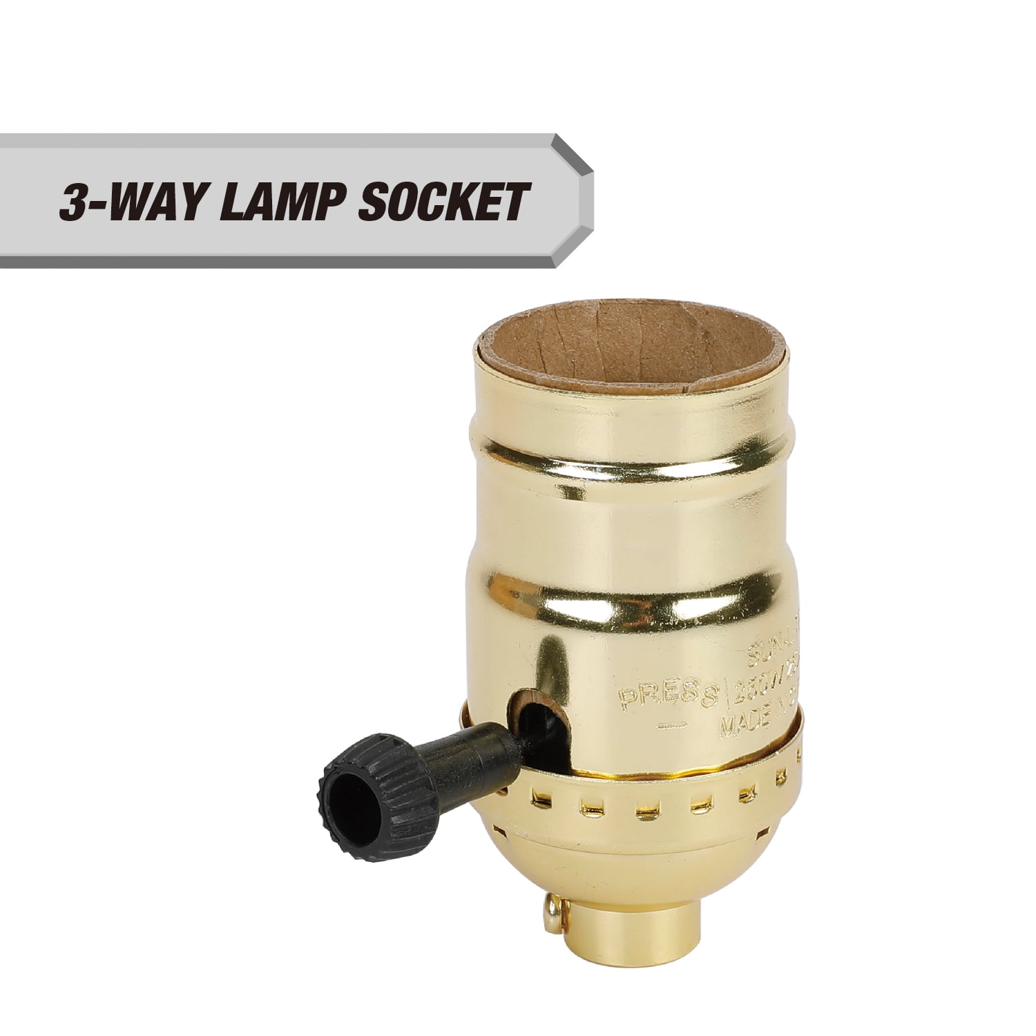 Hyper Tough 3-Way Lamp Socket Brass Color Fits Standard Lamps Up to ...