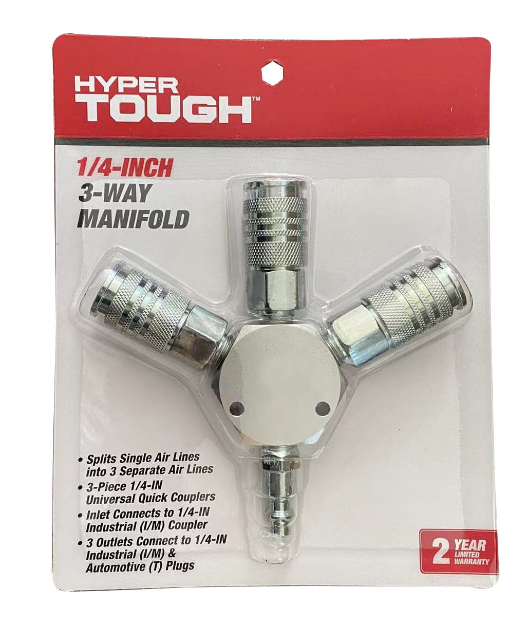 Hyper Tough 3-Way Universal Steel Air Manifold Fits with 1/4" Coupler ...