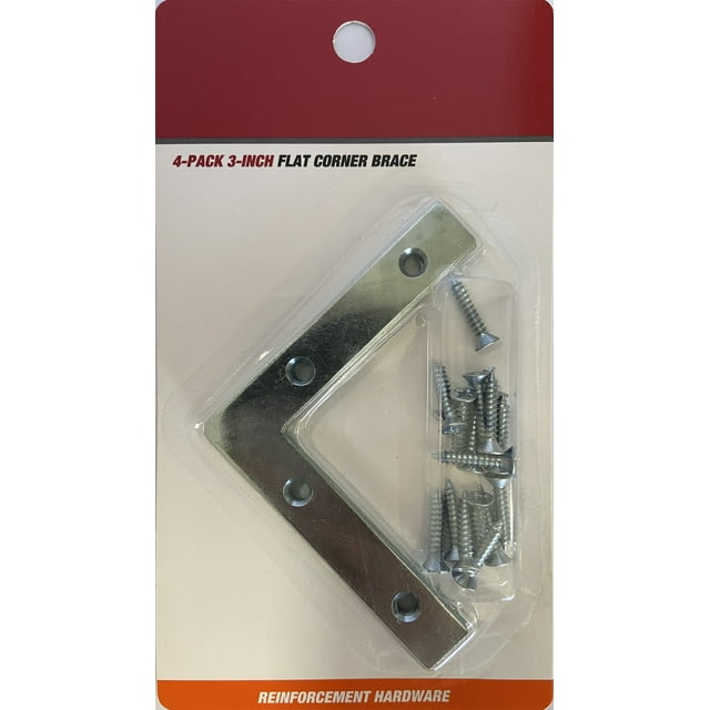 Hyper Tough 3 in. x 3 in. Flat Corner Brace, Steel, Zinc Plated (4 Pack ...