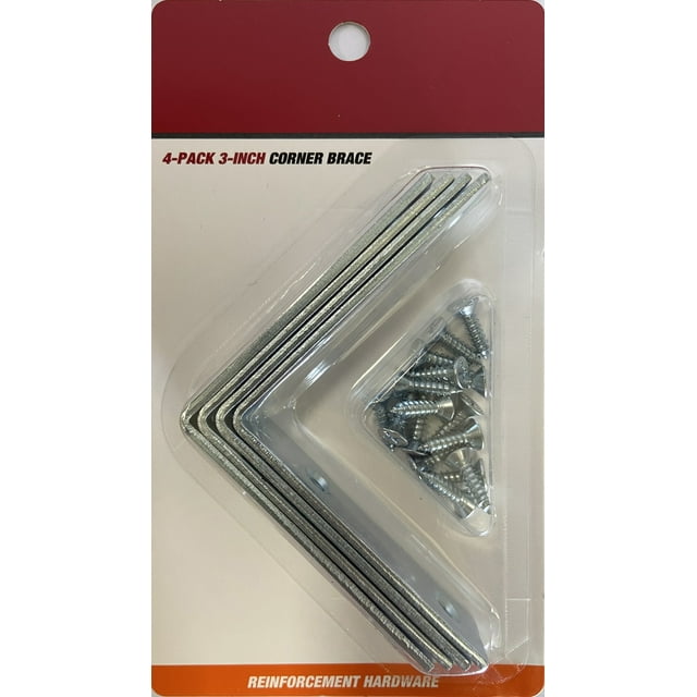 Hyper Tough 3 inch. x 3 inch.Corner Brace, Steel, Zinc Plated (4 Pack ...