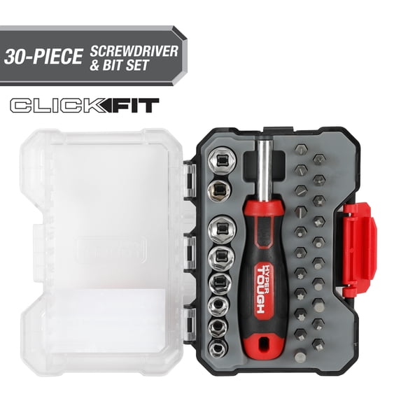 Hyper Tough 30 Piece Screwdriver and Bit Set in Click Fit Case with ...