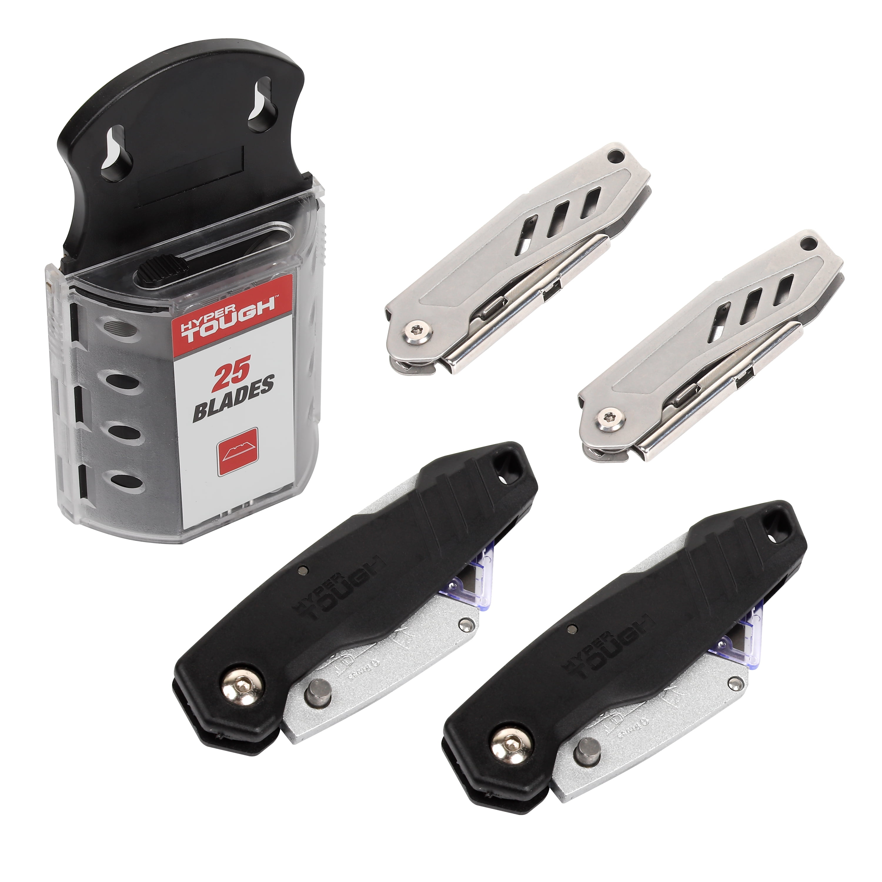 Hyper Tough 4-Piece Folding Utility Knife Set, Includes 29 Replaceable ...