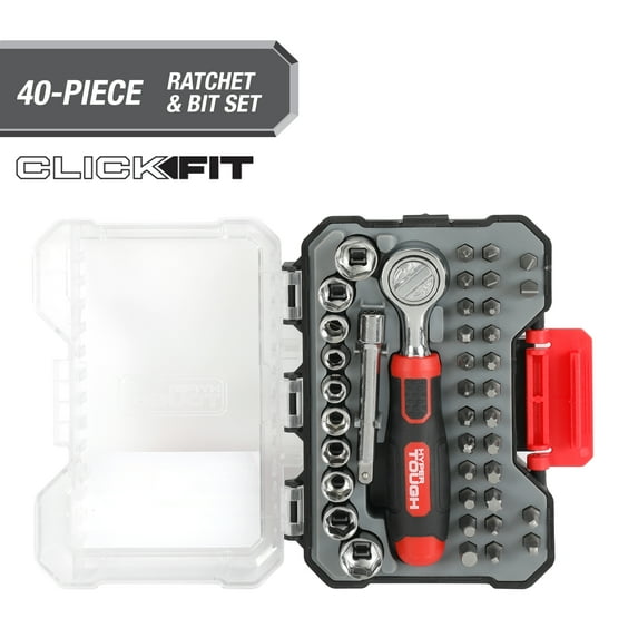 Hyper Tough Socket and Bit Set in Click Fit Case with 40 Pieces Ratchet ...