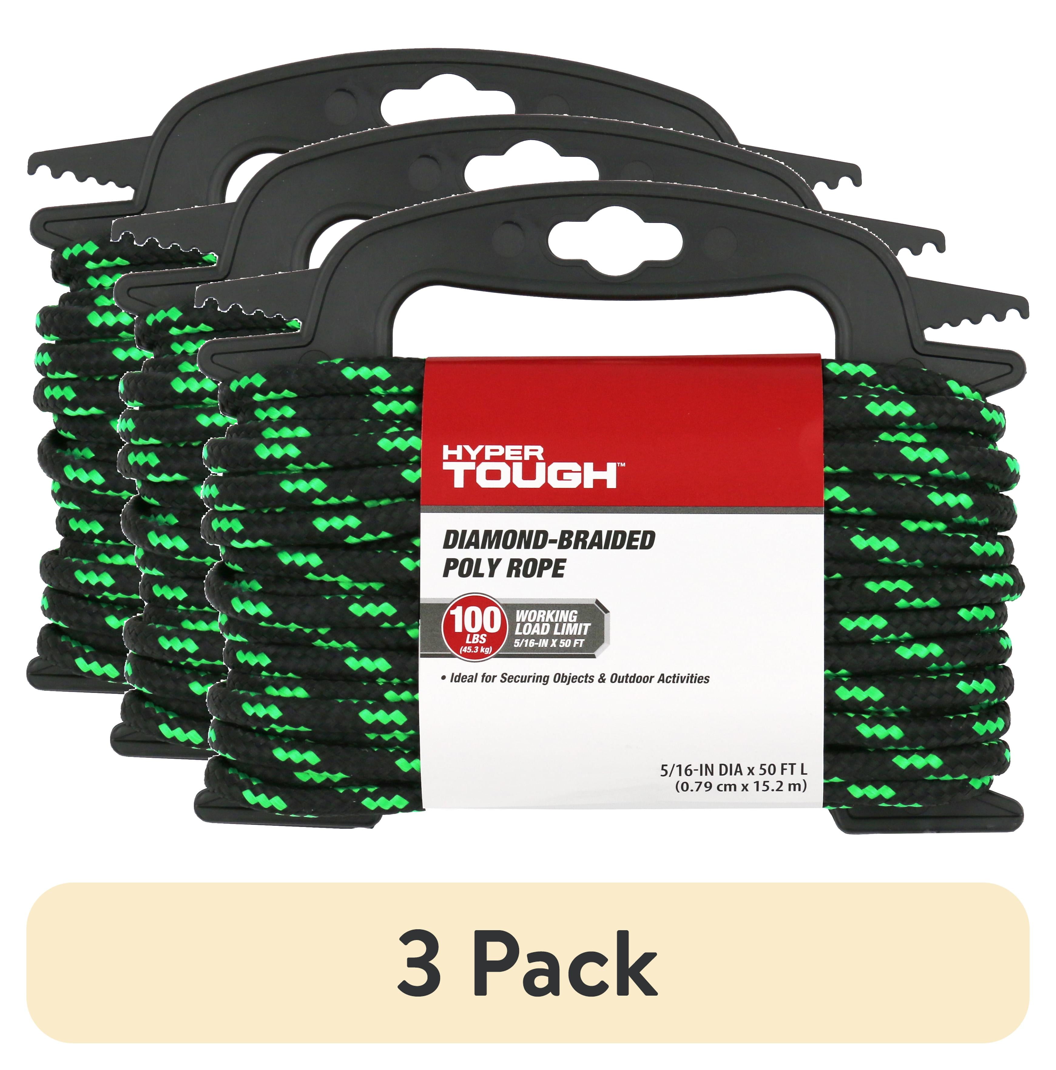 (3 pack) Hyper Tough 5/16” Diamond Braided Polypropylene Rope 50 feet ...
