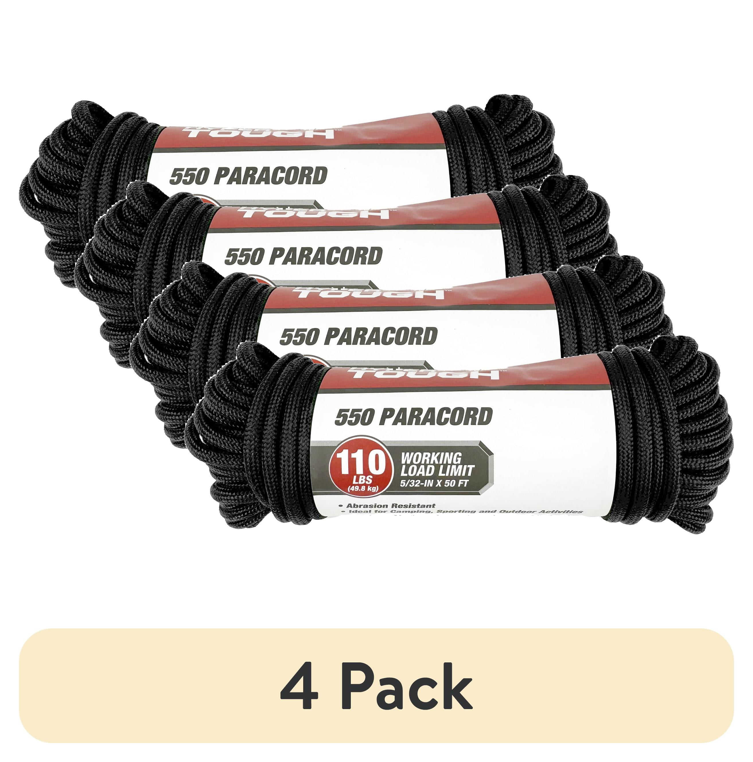 (4 pack) Hyper Tough 5/32 inch x 50 ft, 550 Paracord, Black, 4.9 oz ...