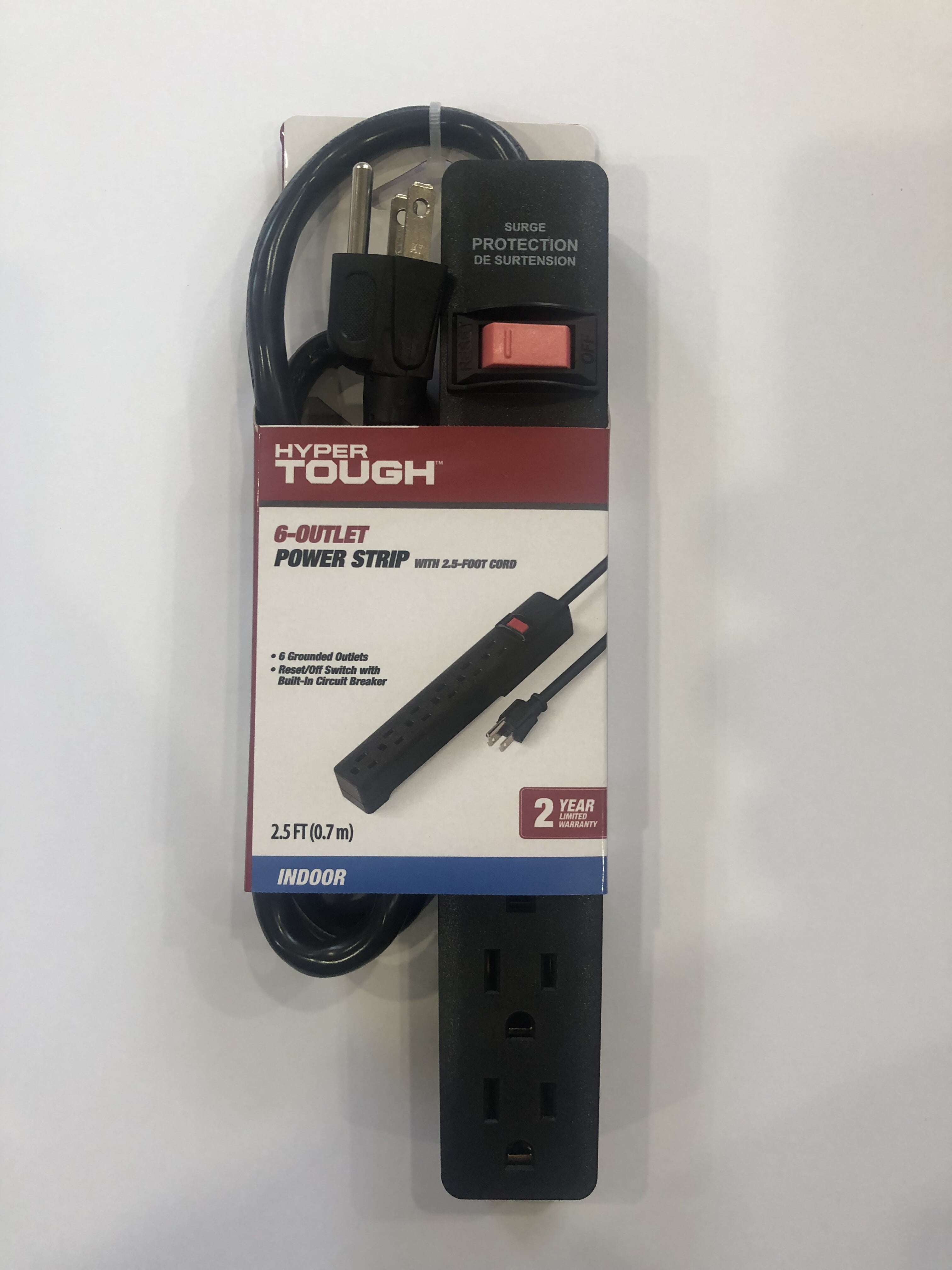 Hyper Tough 6-Outlet 2.5ft Surge Protector 500-Joule Protection, 15A ...