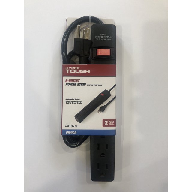 Hyper Tough 6-Outlet 2.5ft Surge Protector 500-Joule Protection, 15A ...