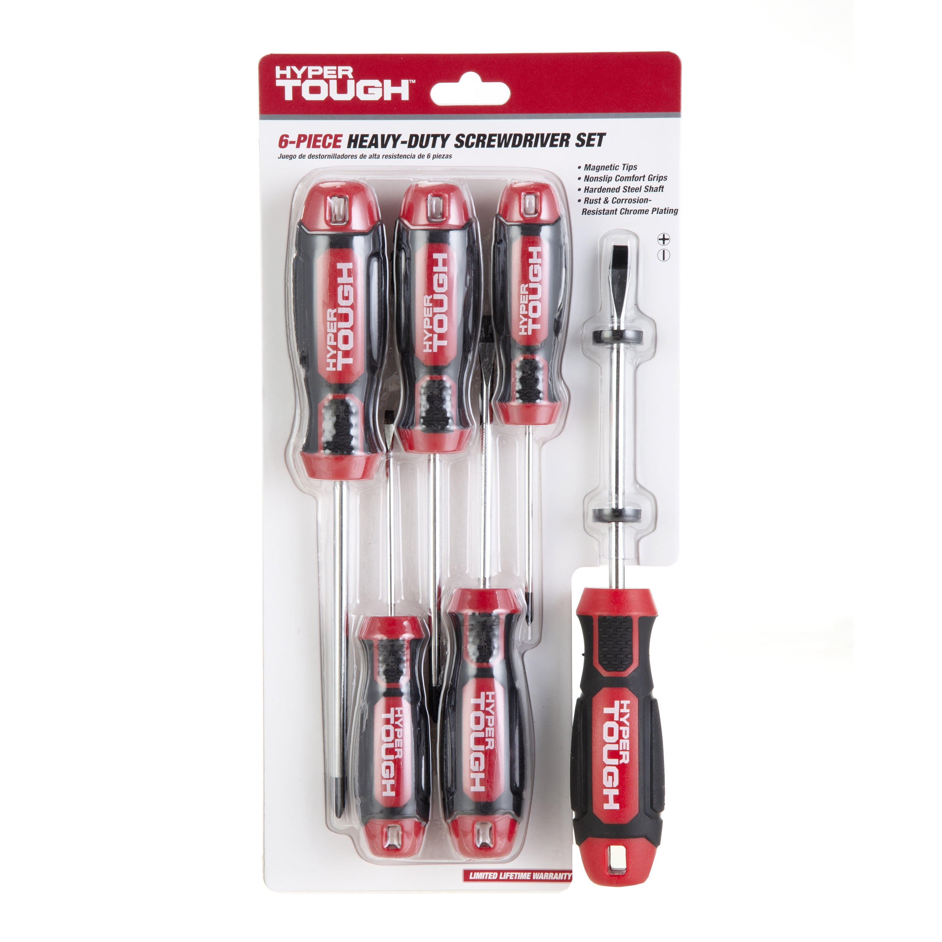 Hyper Tough 6 pc Screwdriver Set Chrome Finish Phillips and Slotted ...