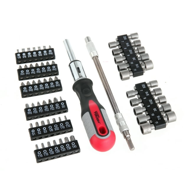 Hyper Tough 64 Piece Ratchet Assorted Size Screwdriver Set TS90717J ...