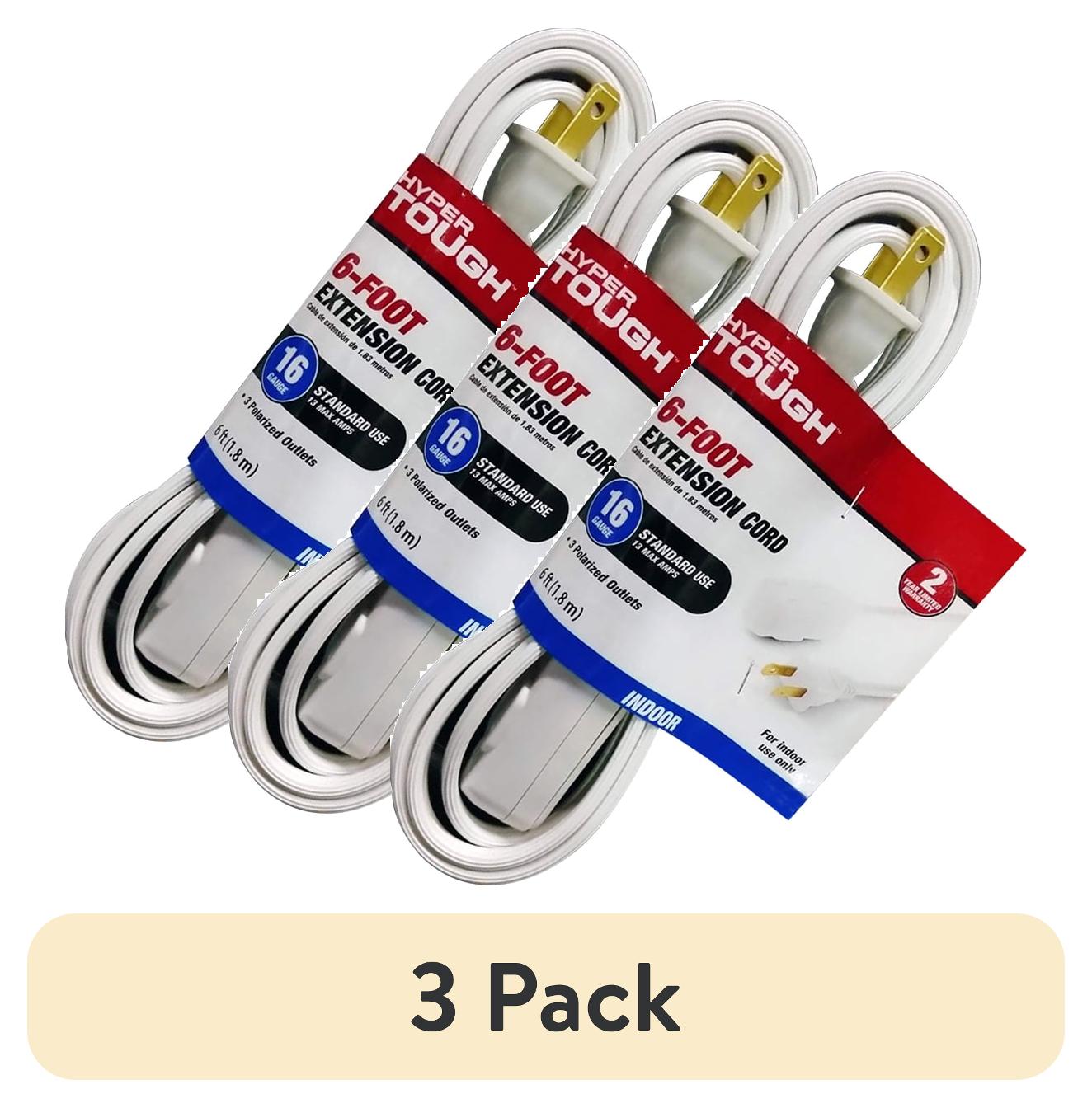 (3 pack) Hyper Tough 6FT 16AWG 2 Prong White Indoor Household Extension ...