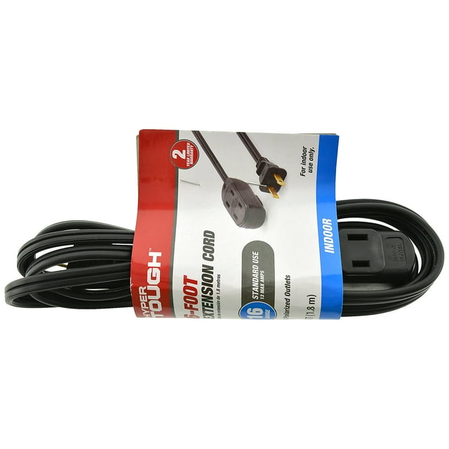 Hyper Tough 6ft 16/2 Black Extension Cord - Walmart.com