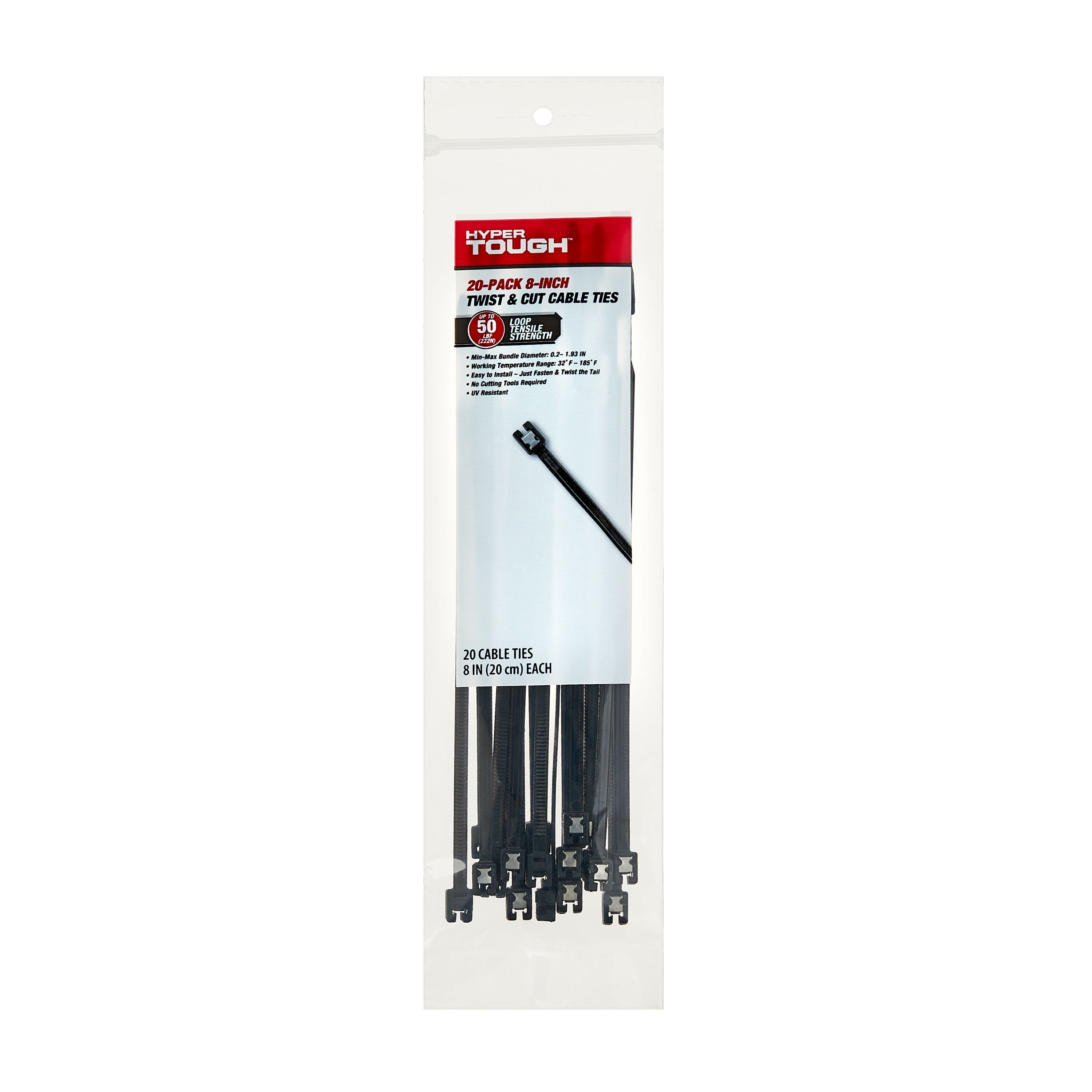 Hyper Tough 8-Inch Twist and Cut Cable Ties Black 20 Count for Cable ...
