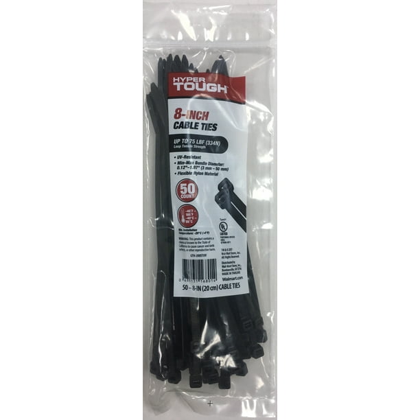 Hyper Tough 8 Inch Uv Black Cable Ties 50pcs - Walmart.com