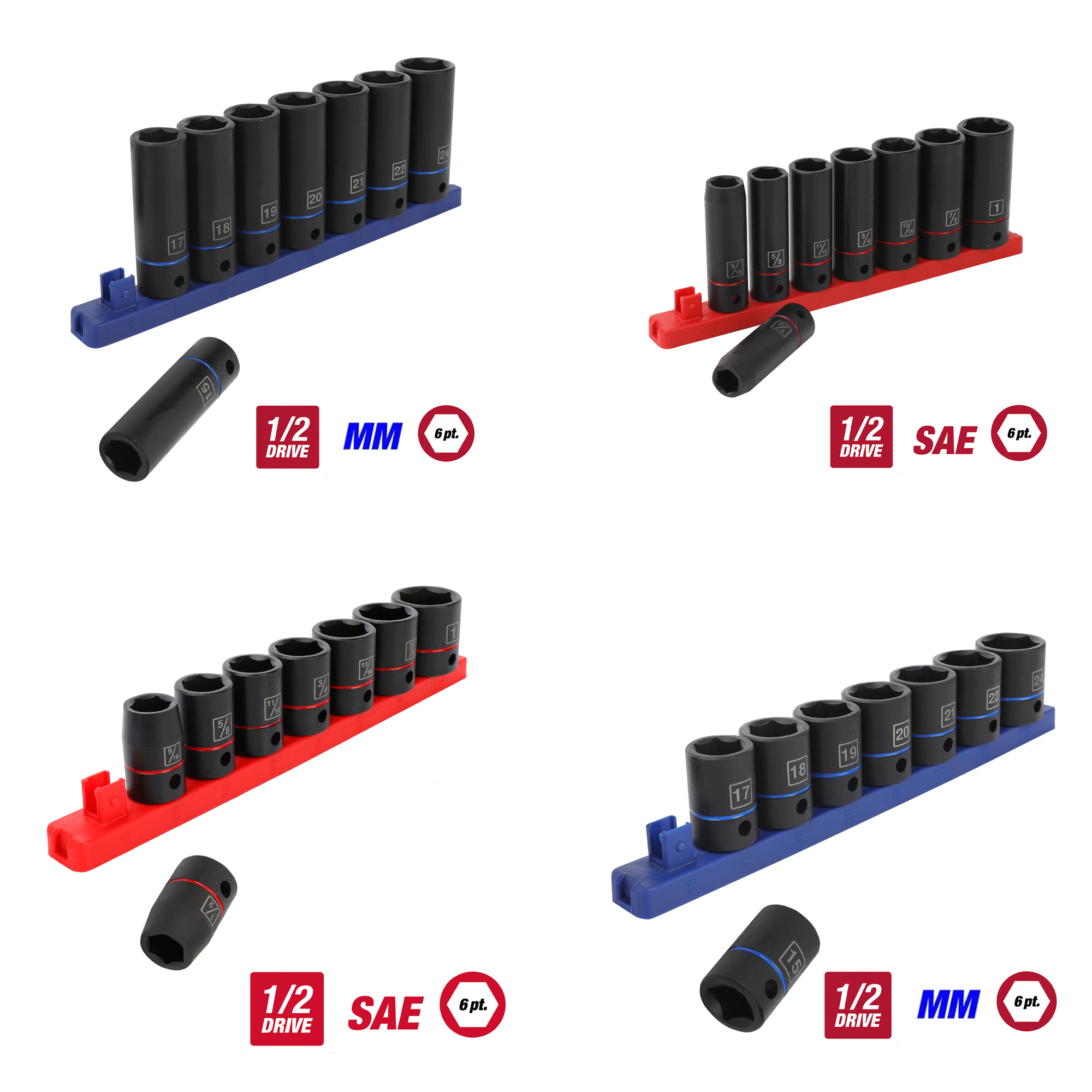 ABN , Impact Socket Set – 17 Pc 1/2 Inch Deep Sockets and Extension ...