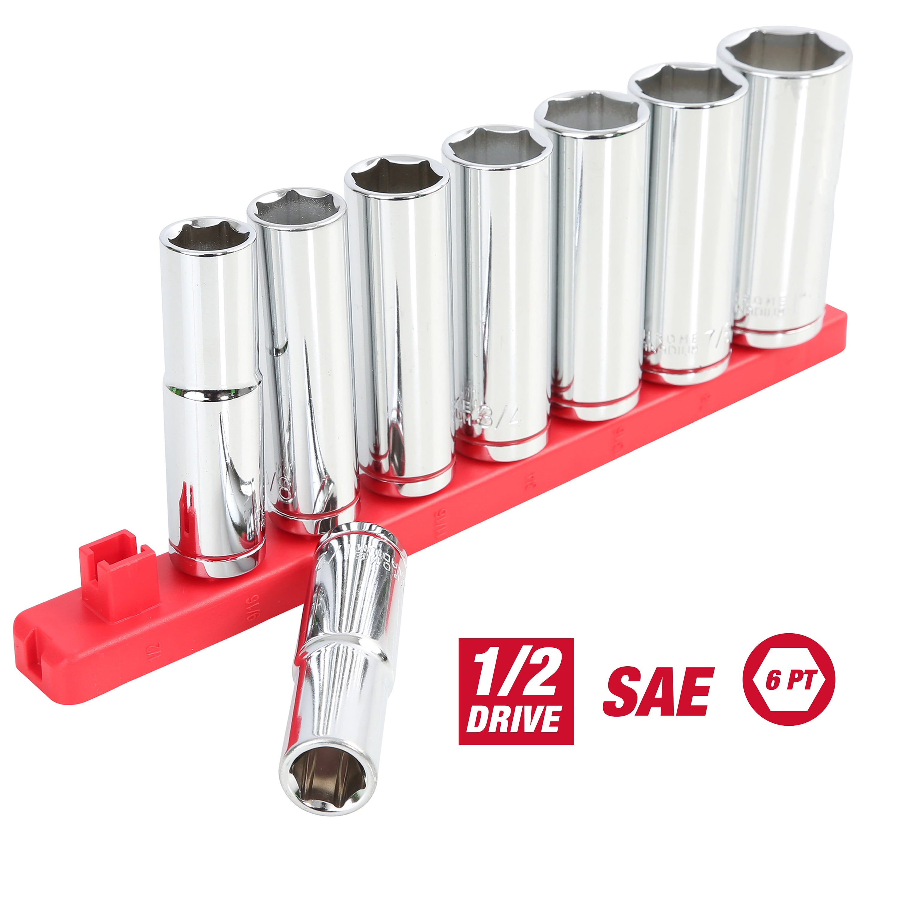 Hyper Tough 9-Piece1/2-inch Drive Deep Standard SAE Sockets, 5833 ...