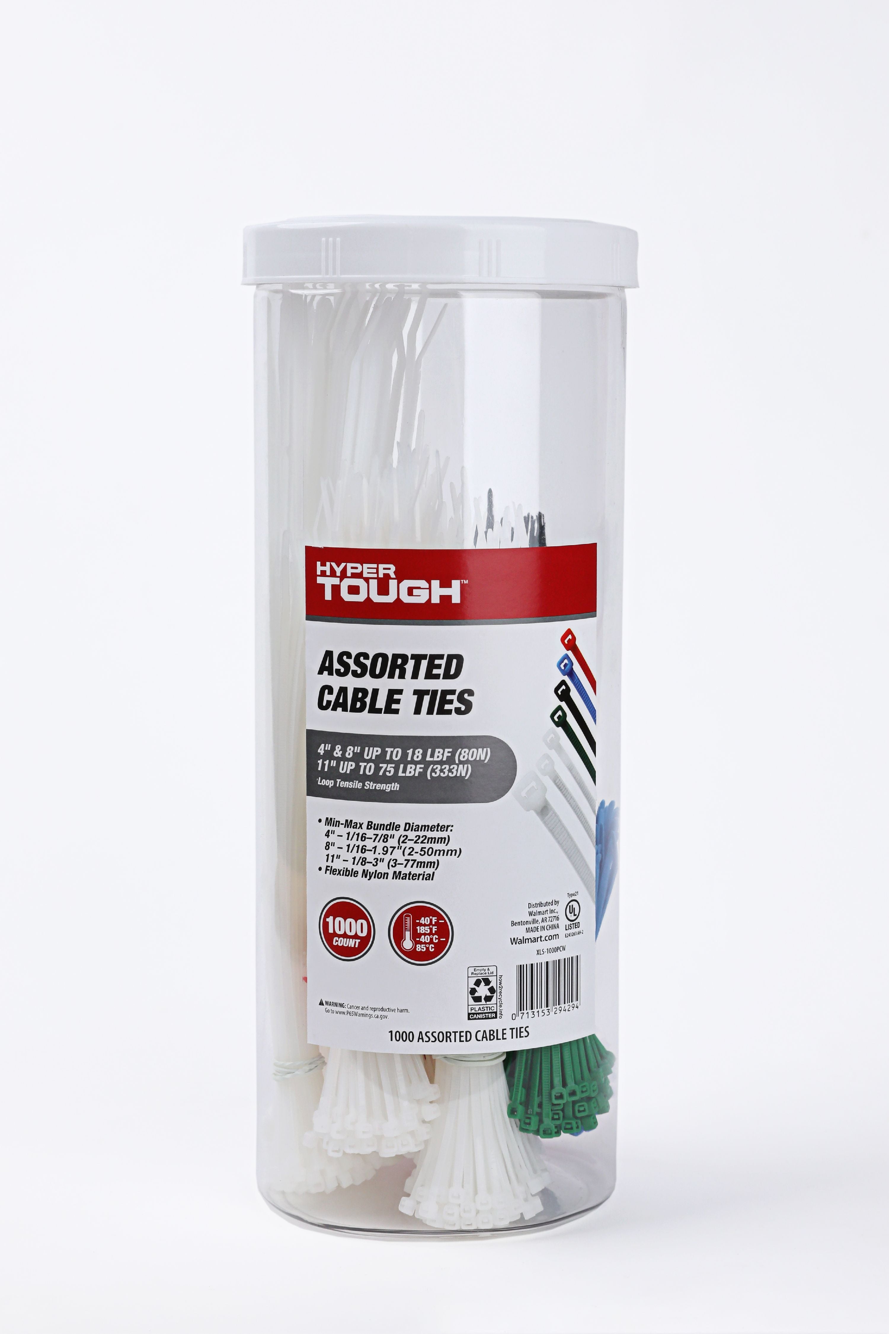 Hyper Tough Assorted 4inch 8inch 11inch Cable Tie 1000Pcs - Walmart.com
