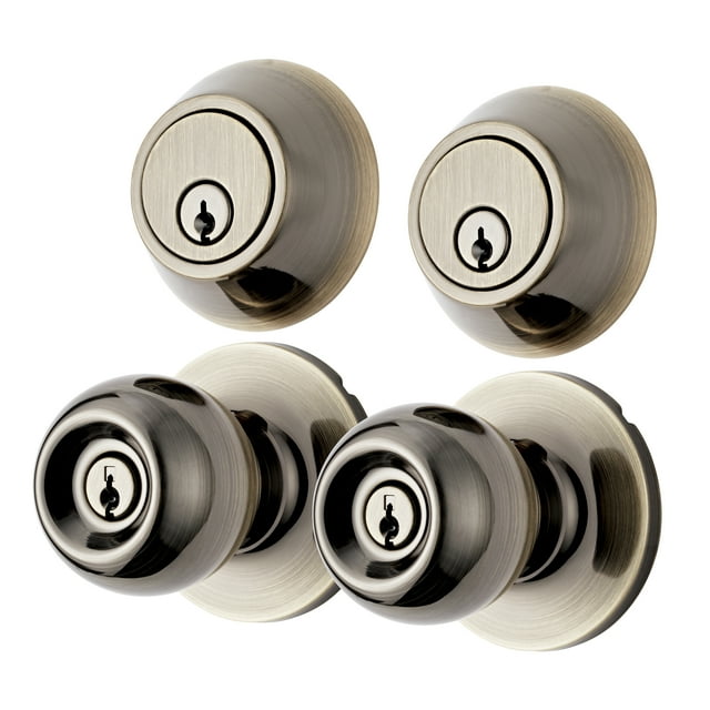 Hyper Tough Ball Combo Twin Pack Antique Brass (2 Entry Doorknobs + 2 ...