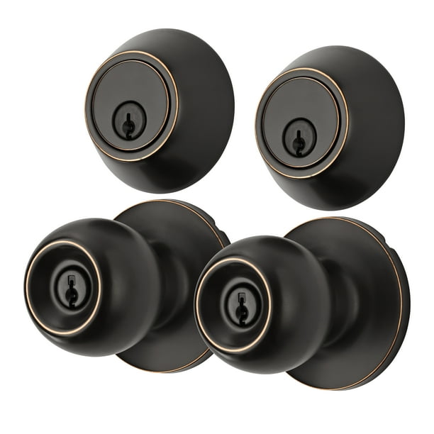 Hyper Tough Ball Combo Twin Pack Oil Rubbed Bronze (2 Entry Doorknobs & 2 Deadbolt Locks ...