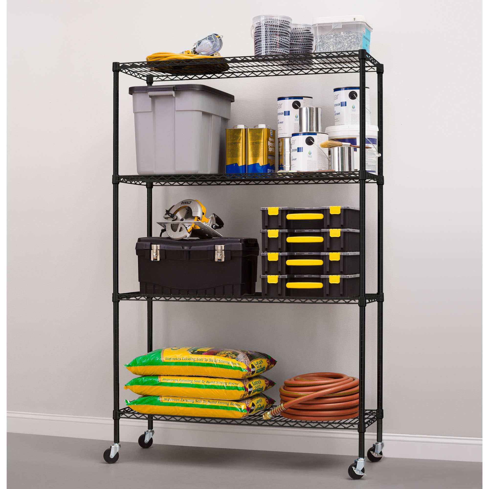 Hyper Tough Black Wire Shelf 4-Tier Heavy Duty 72"H x 48"W x 18"D ...