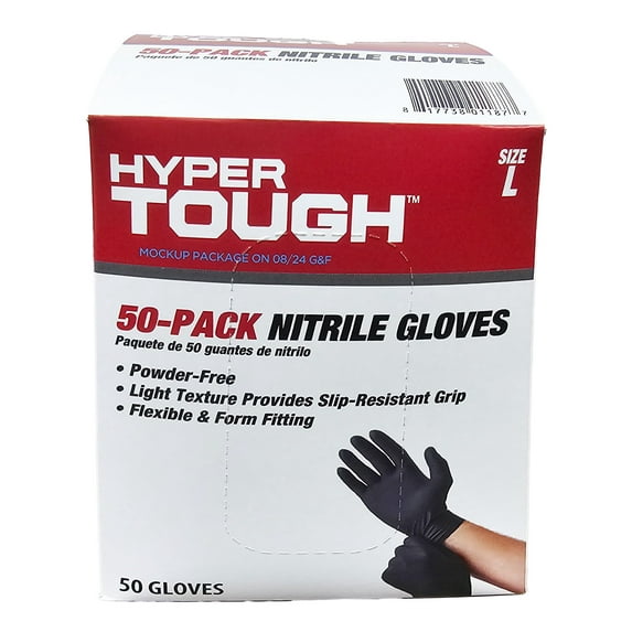 Hyper Tough Nitrile Disposable Gloves Large 50 Count Latex Textured ...